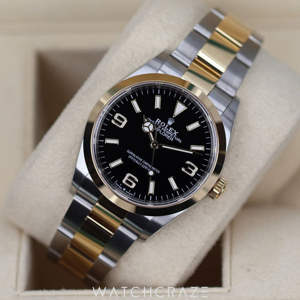 2024 ROLEX EXPLORER TWO TONE STEEL AND YELLOW GOLD BLACK DIAL 36MM 124
