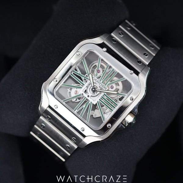2023 CARTIER SANTOS DE CARTIER SKELETON GREEN WHSA0028 | WATCHCRAZE ...