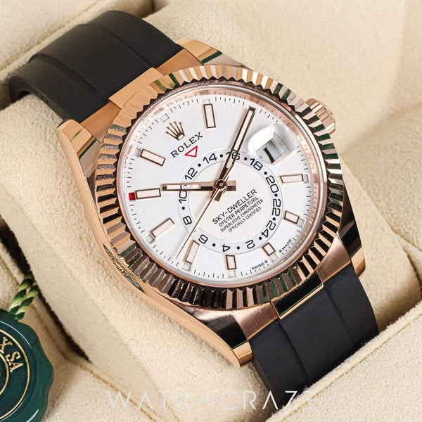 2023 ROLEX SKY-DWELLER ROSE GOLD WHITE DIAL OYSTERFLEX 42MM 336235